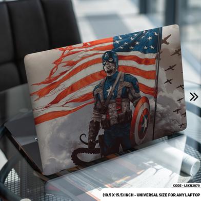 Captain America With Shield And Flag Laptop Sticker - (LSKN2879 ...