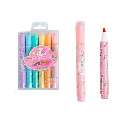 Stamp Highlighters 2-in-1 Pastel Color Marker Pen Cute Stationery ...